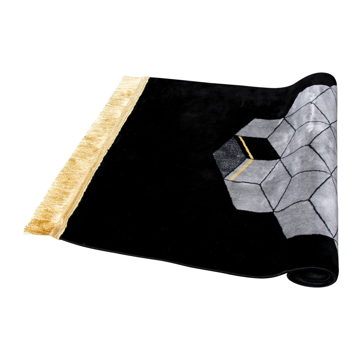 Geometric Pattern Musallah Black/Grey 70x110 (Madina Made) – Musallah.co.za